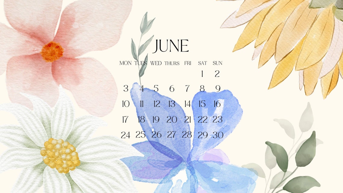 June 2024 Digital Desktop Wallpaper | Summer Floral Theme - Etsy