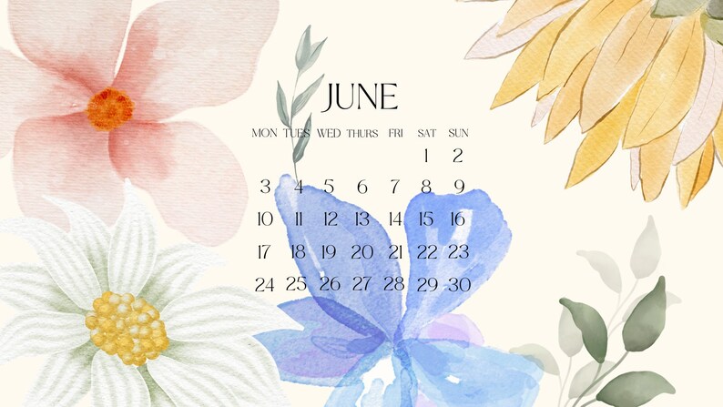 June 2024 Digital Desktop Wallpaper | Summer Floral Theme - Etsy