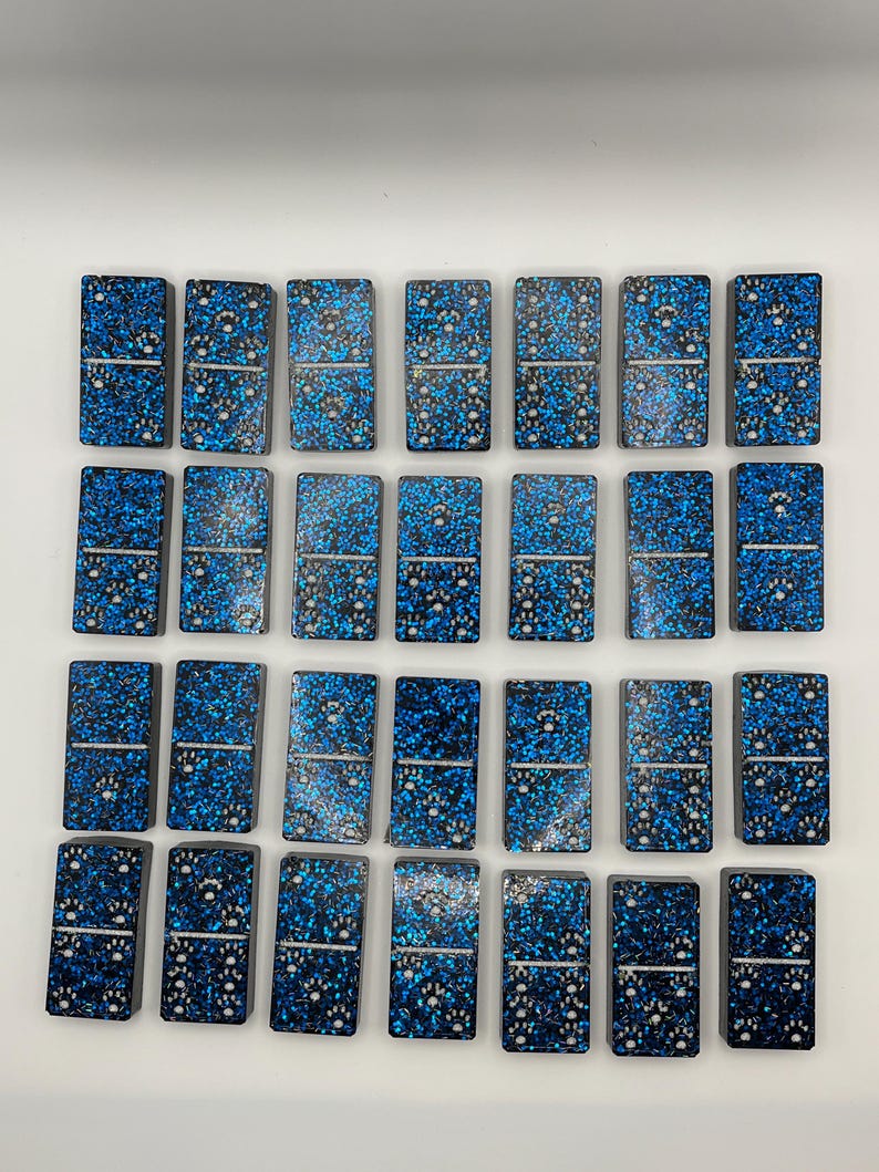 Handmade Resin Domino Set Thick Type: Paw Print Blue & Black Glitter ...