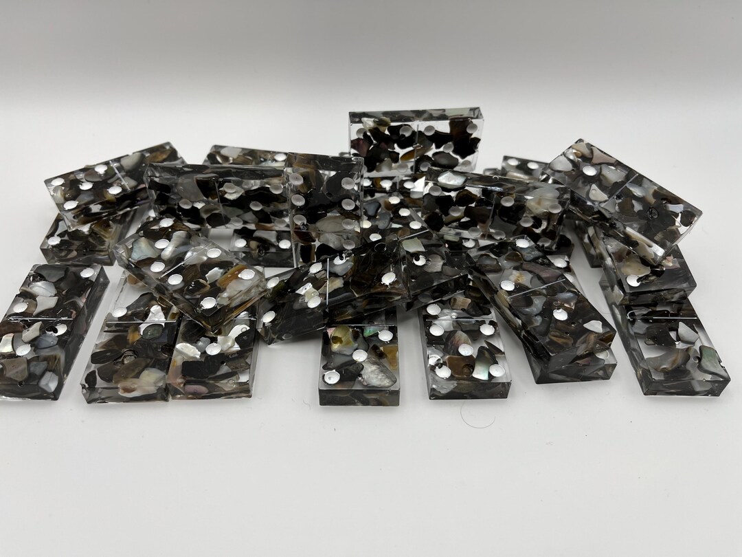 Handmade Resin Domino Set: Dark Mosaic Chips With Storage Bag A1 - Etsy
