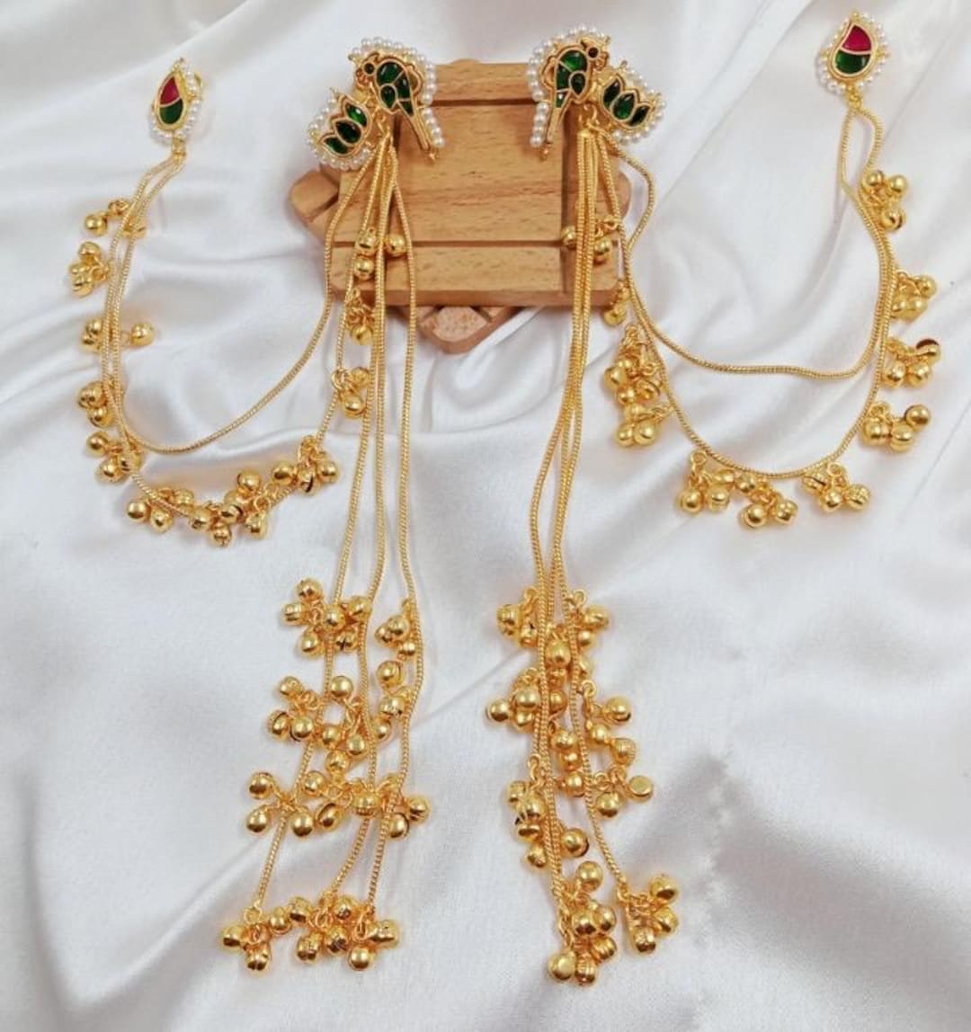 Earrings, Studded Jhumka, Ghungroo Chain Kashmiri Earring, Unique ...