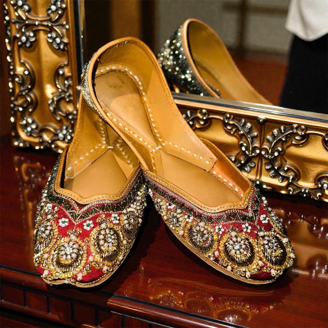 Embellished Leather Jutti Shoes: Indian Bridal Khussa Mojari Loafers ...