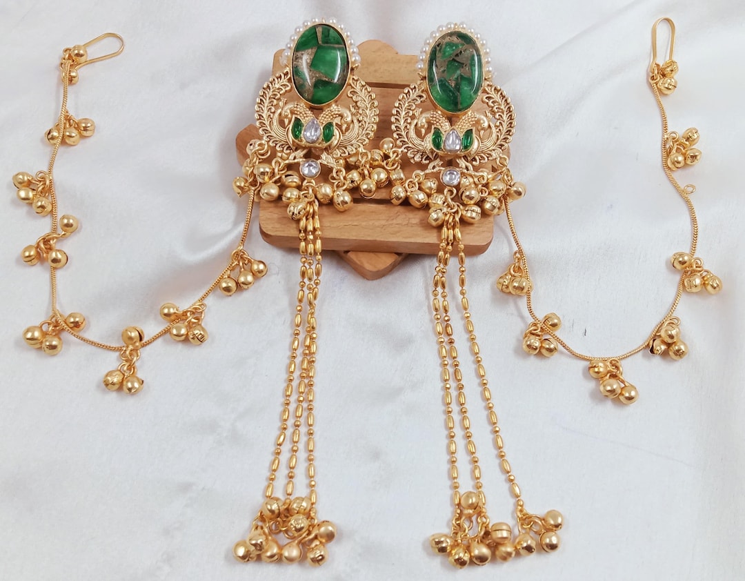 Earrings, 5 Colors, Kundan Jhumka, Ghungroo Chain Kashmiri Earring ...