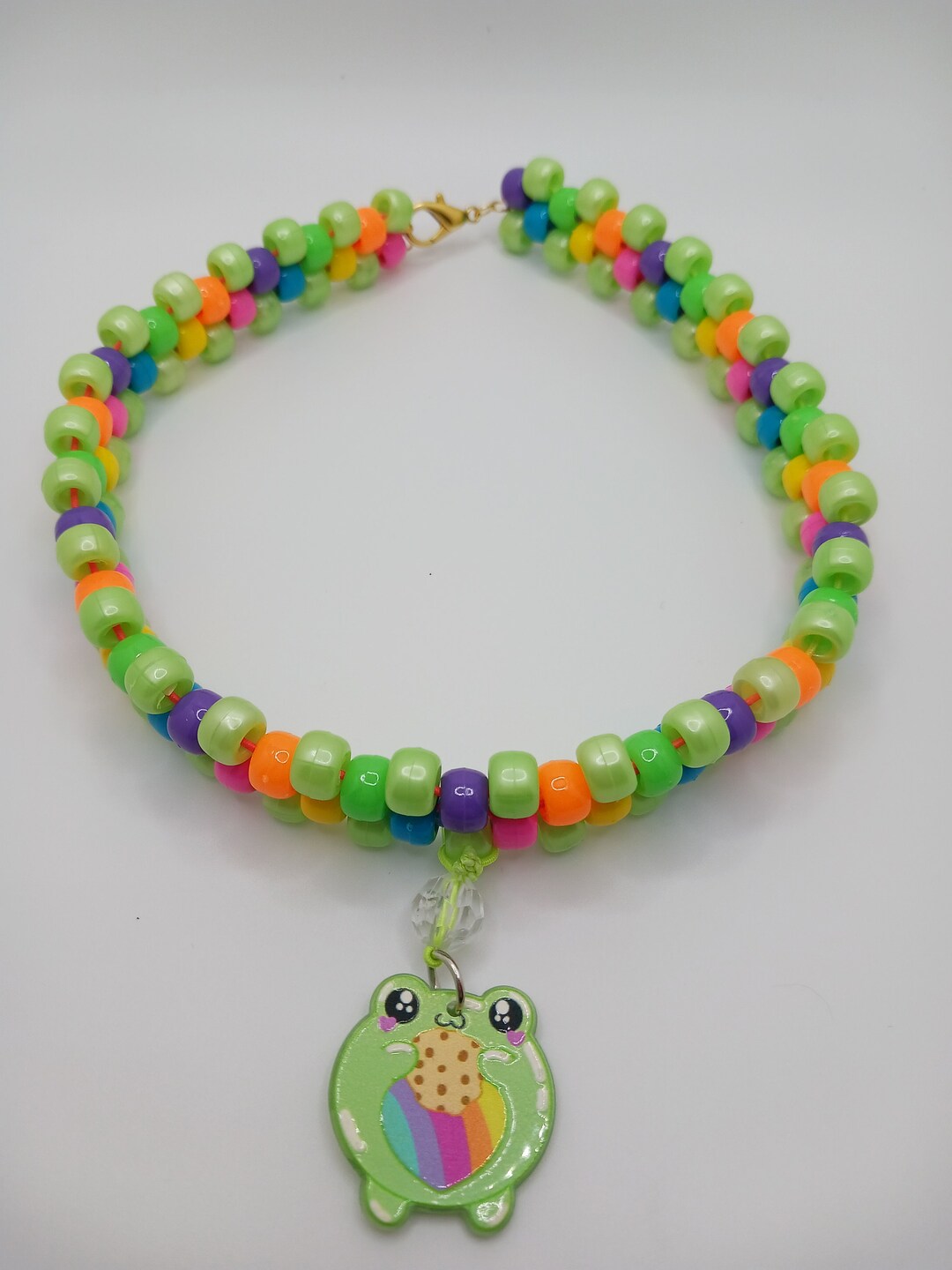 Frog Rainbow and Green Kandi Choker With Golden Large Clasp and Size ...