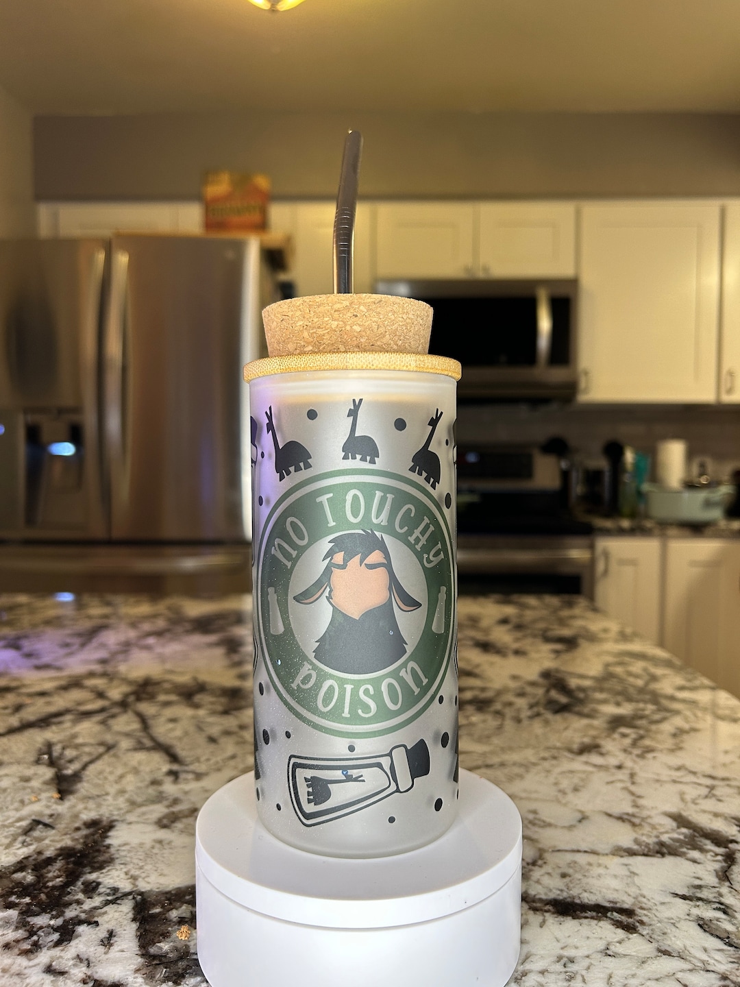 Frosty Glass Kuzco's Poison Tumbler With Cork Accessory and Metal Straw ...