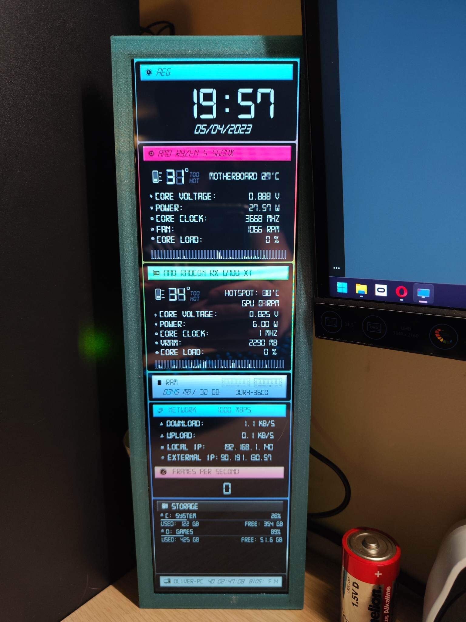 12,6 Casedisplay, PC Internal or on Desk Placement, Sensor Panel - Etsy