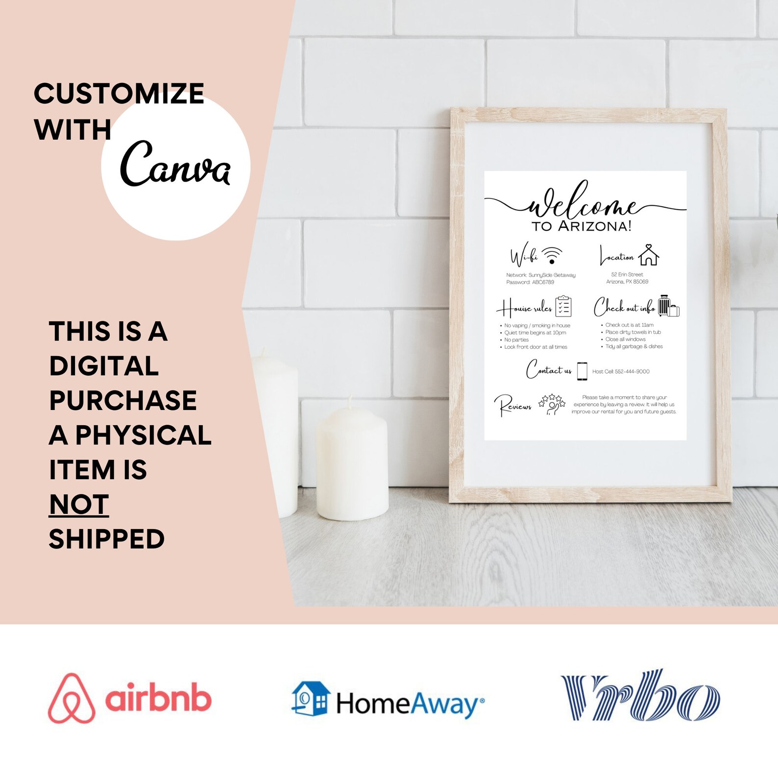 Airbnb, VRBO Host Bundle, Custom, Editable Welcome Sign and Printables ...