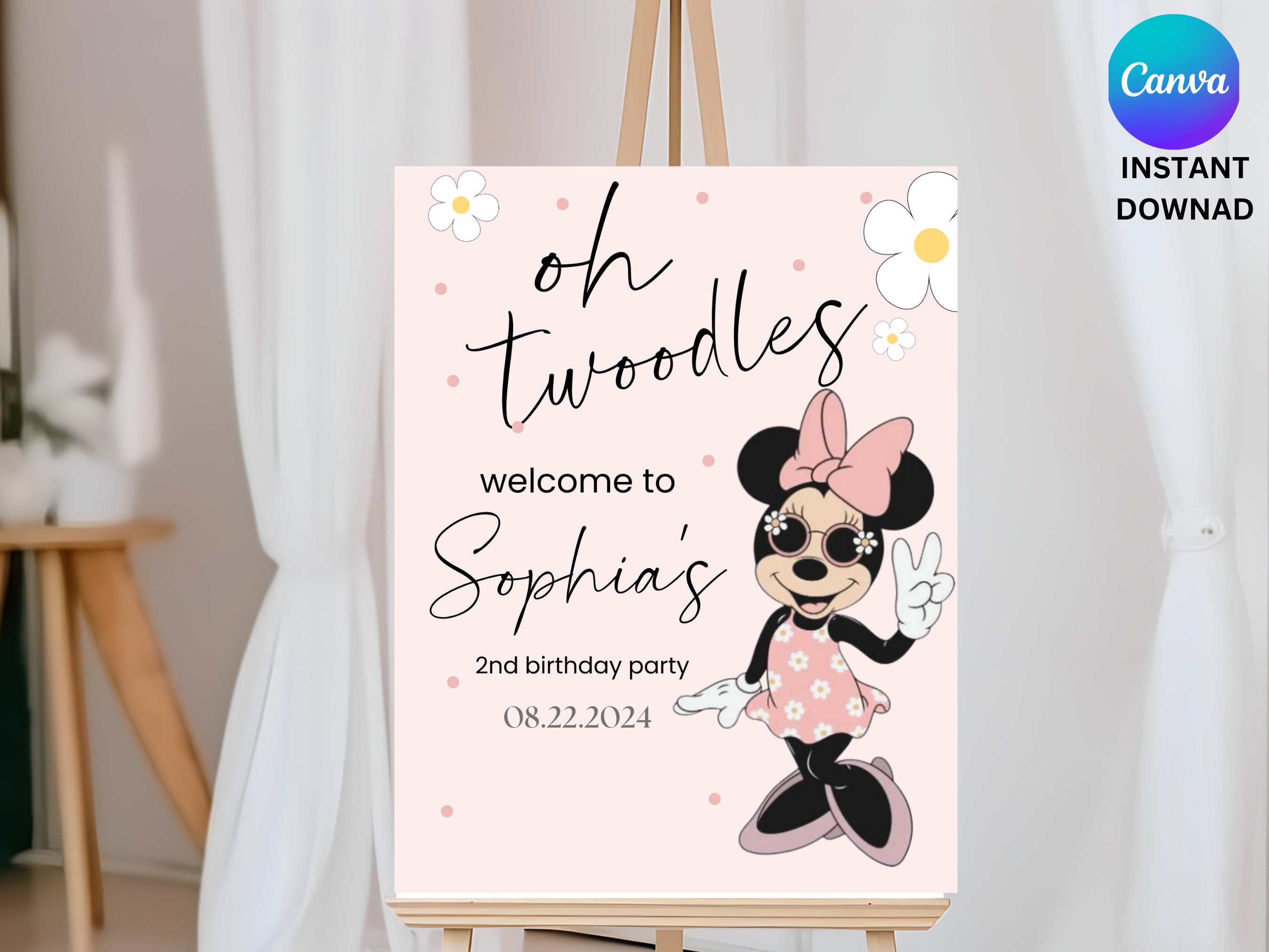 EDITABLE Minnie Mouse Birthday Welcome Sign, Girls Bday Welcome Poster ...