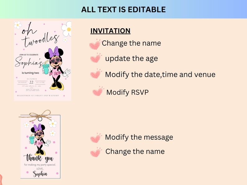 Editable Minnie Mouse Birthday Invitation: Summer Pool Party (canva ...