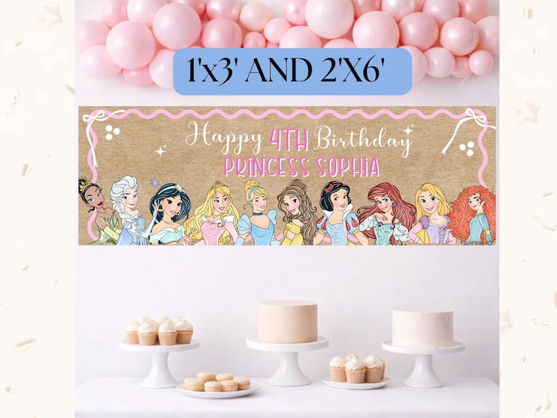Princess Birthday Banner Template, Editable Princess Backdrop for ...