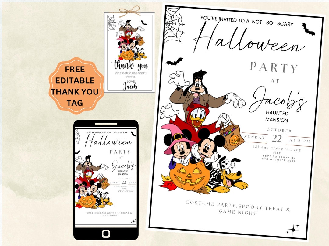 Mickey Mouse Halloween Invitation, Costume Party, Editable Template ...