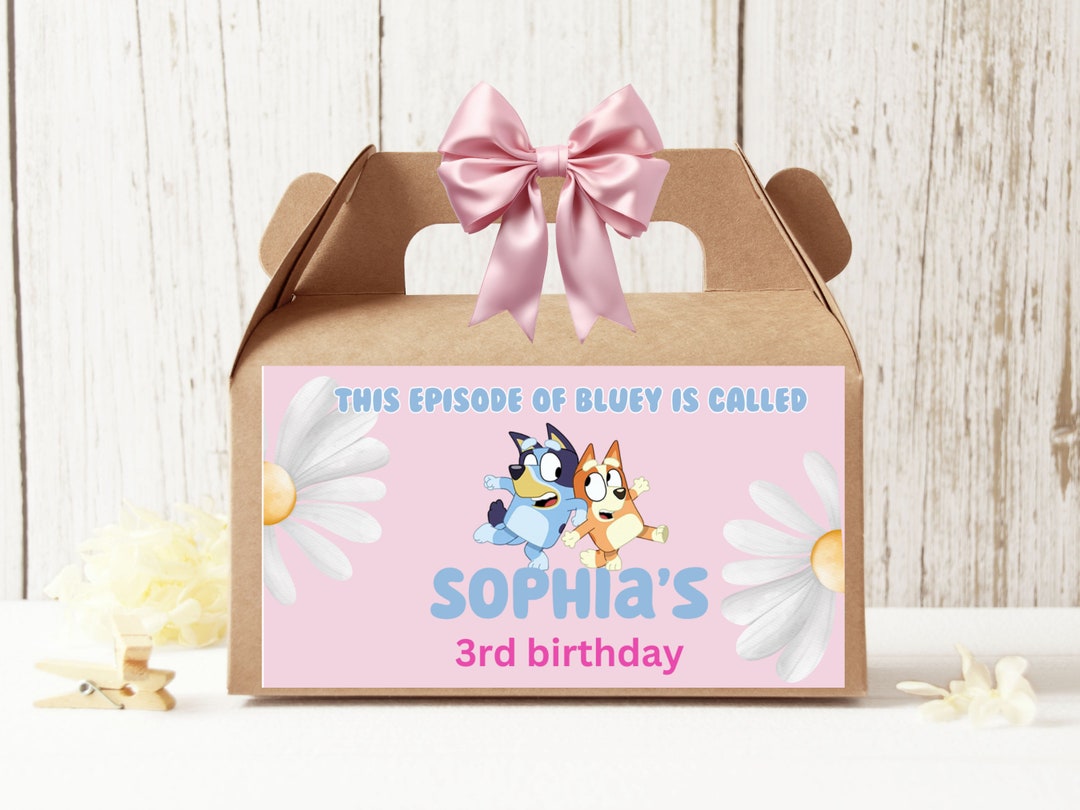 Editable Bluey Gable Box Favor Label for Girl Bluey Party Favor Box ...
