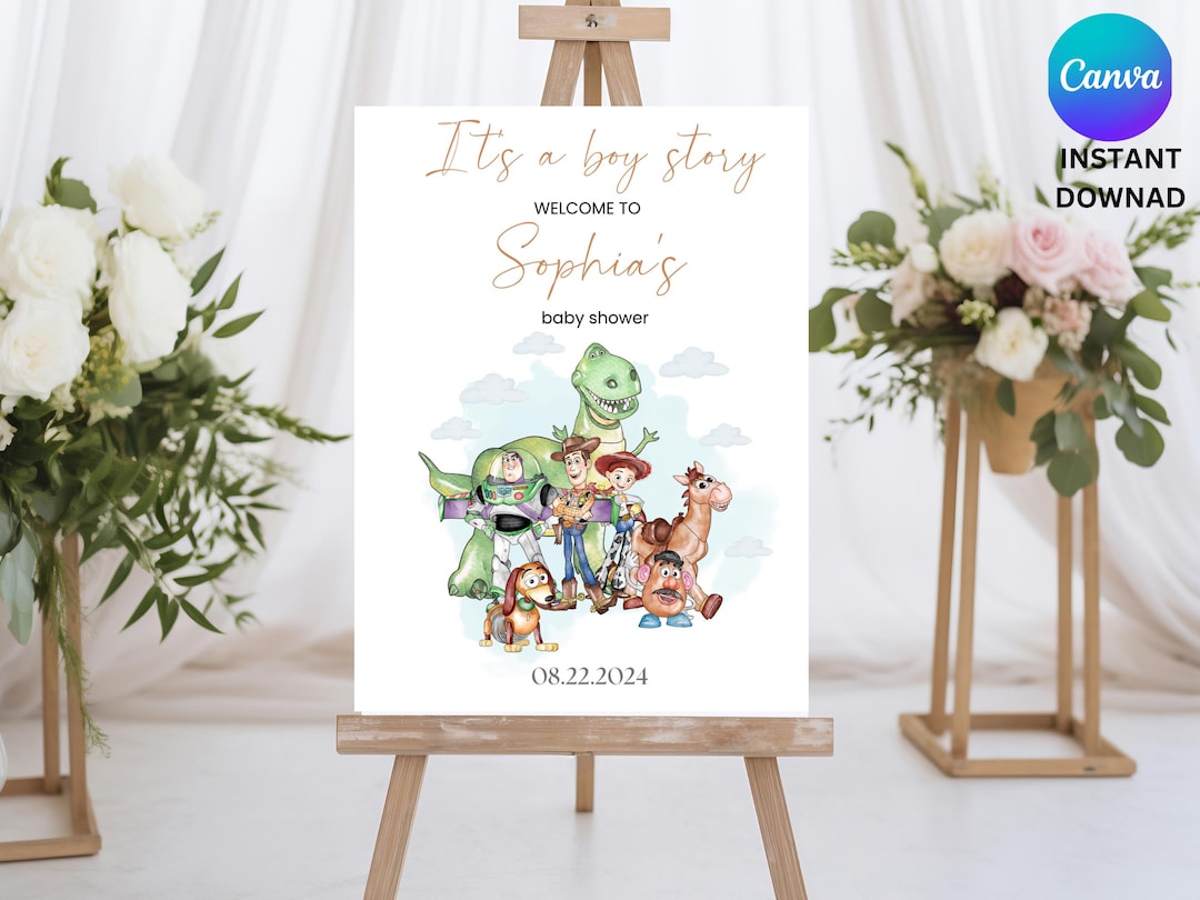 Boy Story Baby Shower Welcome Sign: Modern Birthday Decor (digital ...