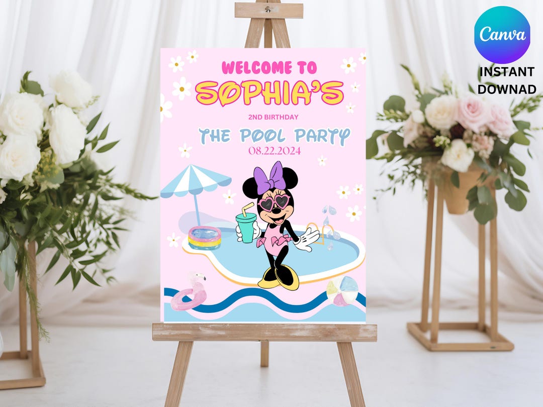 Minnie Mouse Pool Party Welcome Sign: Birthday Template (digital ...