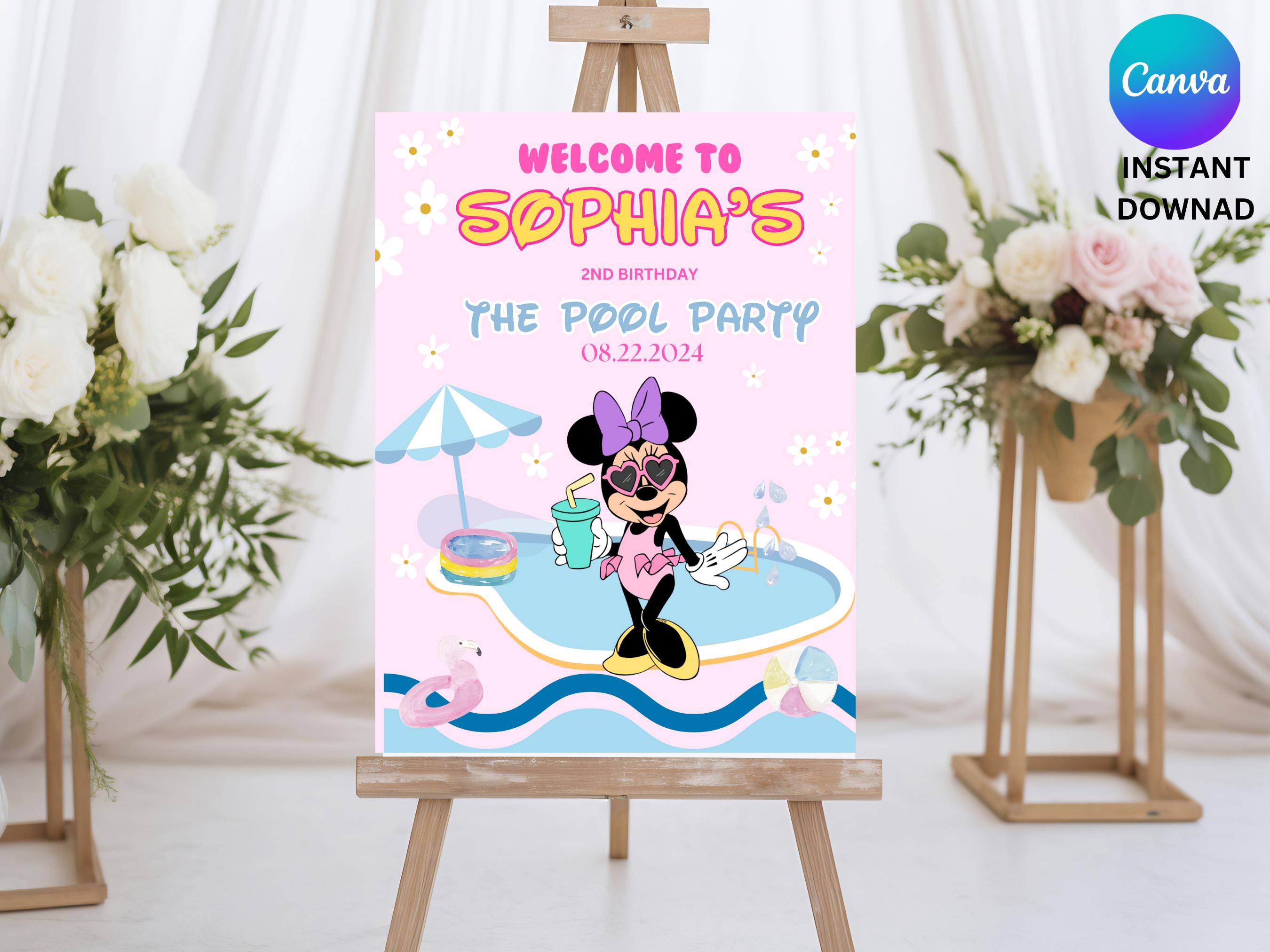 Minnie Mouse Pool Party Welcome Sign, Kids' Birthday Template, Digital ...