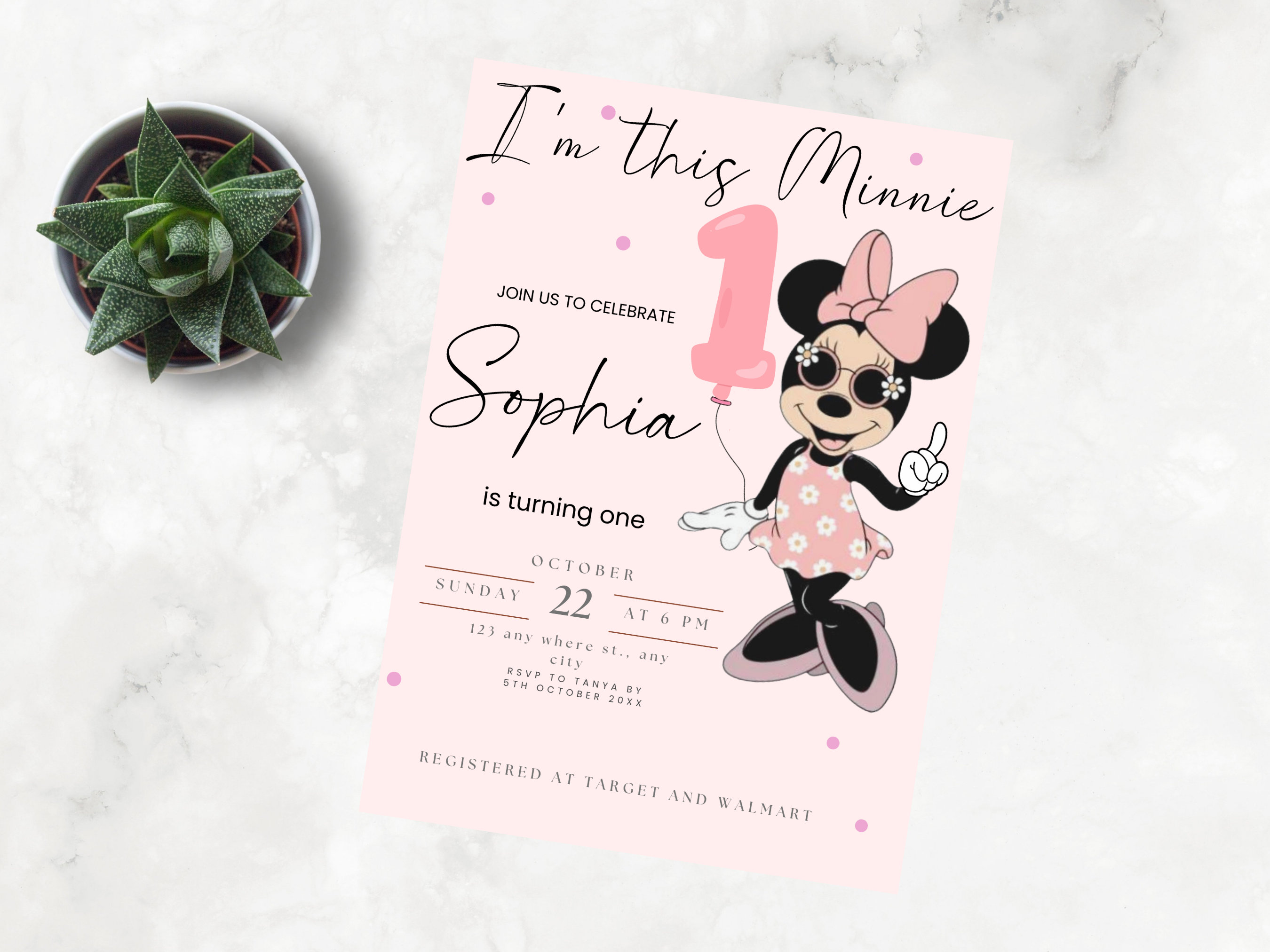EDITABLE Minnie Mouse 1st Birthday Invitation, 1st Bday, First Birthday ...