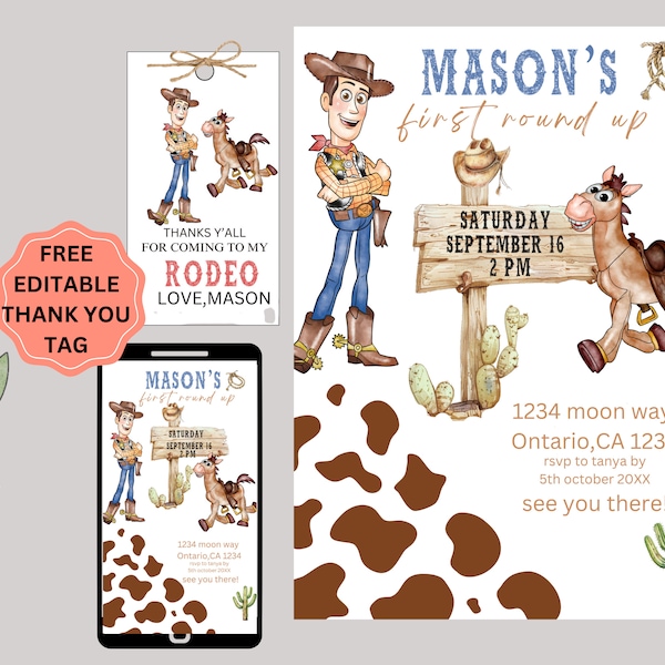 Toy Story First Round up Invitation - Etsy UK