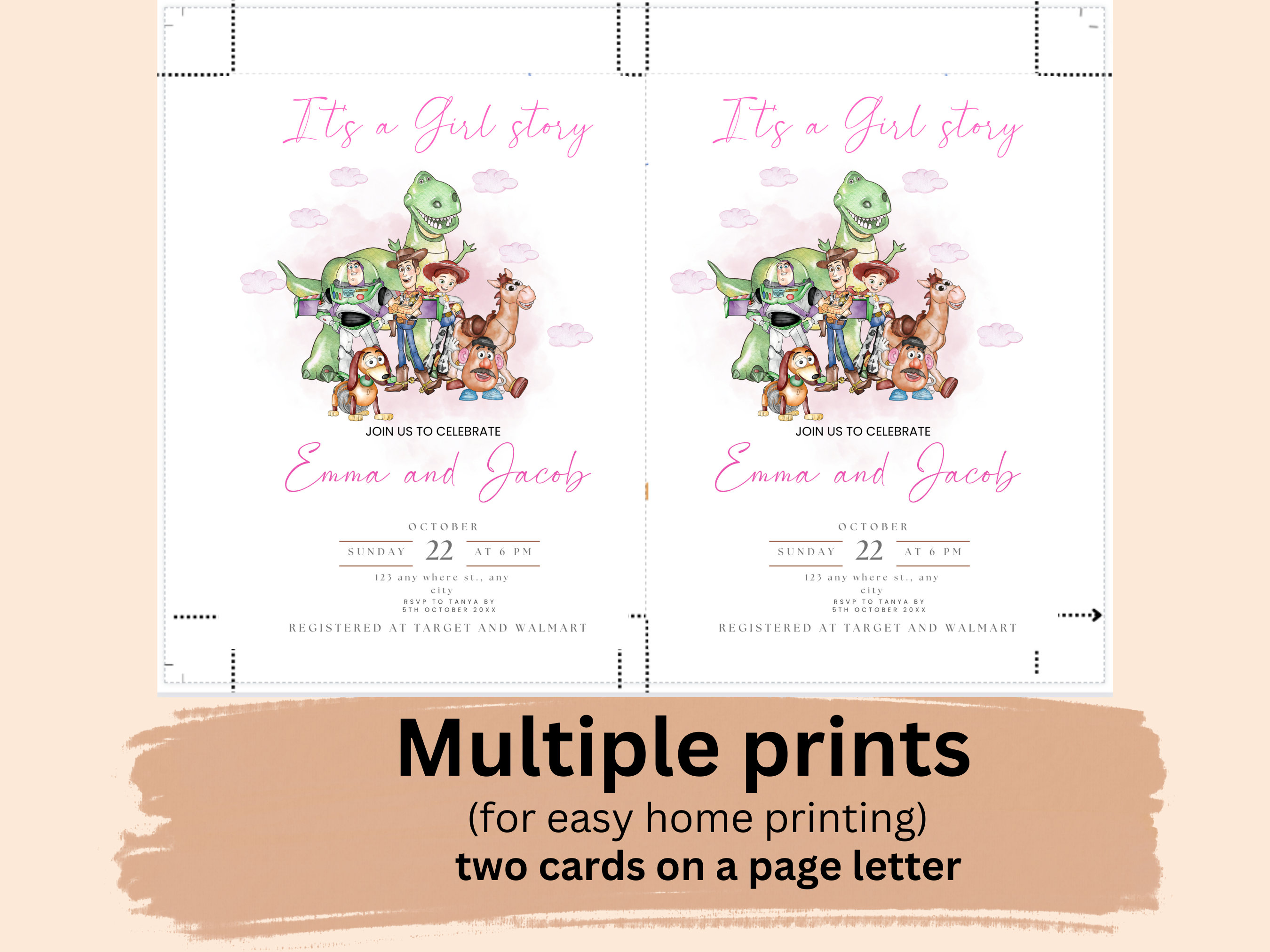 It’s a Girl Story Baby Shower Invitation, Toy Story Digital and ...