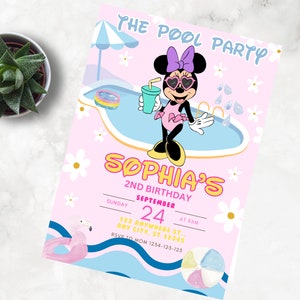 Minnie Mouse Pool Party Invitation: Editable Canva Template (5x7 ...