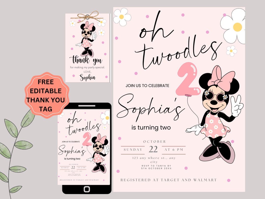 Oh Twodles Minnie Mouse Birthday Invitation Two Year Old, 2nd Birthday ...