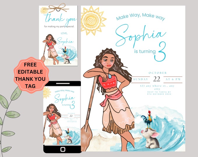 Moana Birthday Invitation | Moana Baby Kids Birthday Invitation ...
