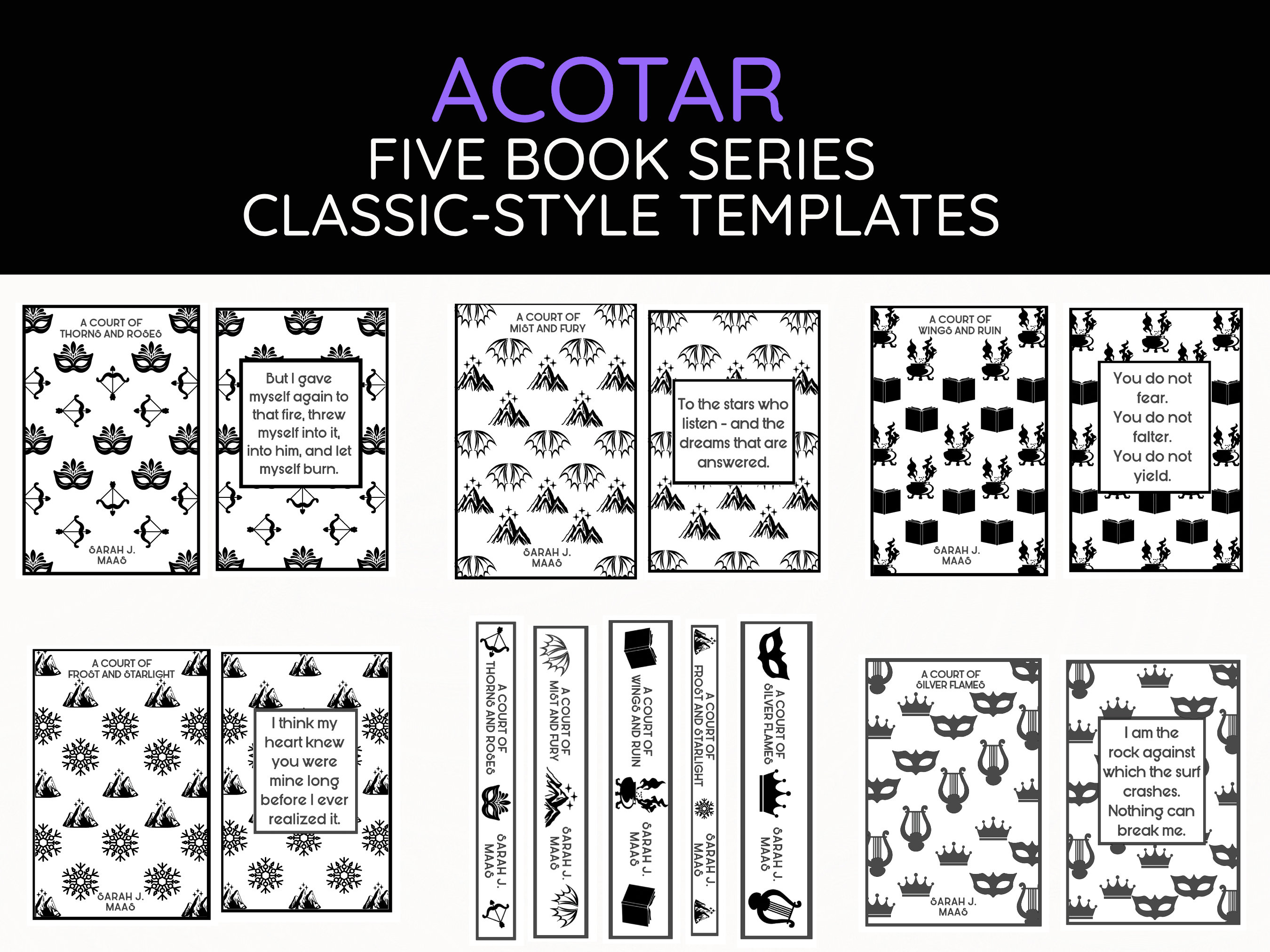 Bookbinding Cover Templates: ACOTAR Classic Series Bookbinding Cover ...