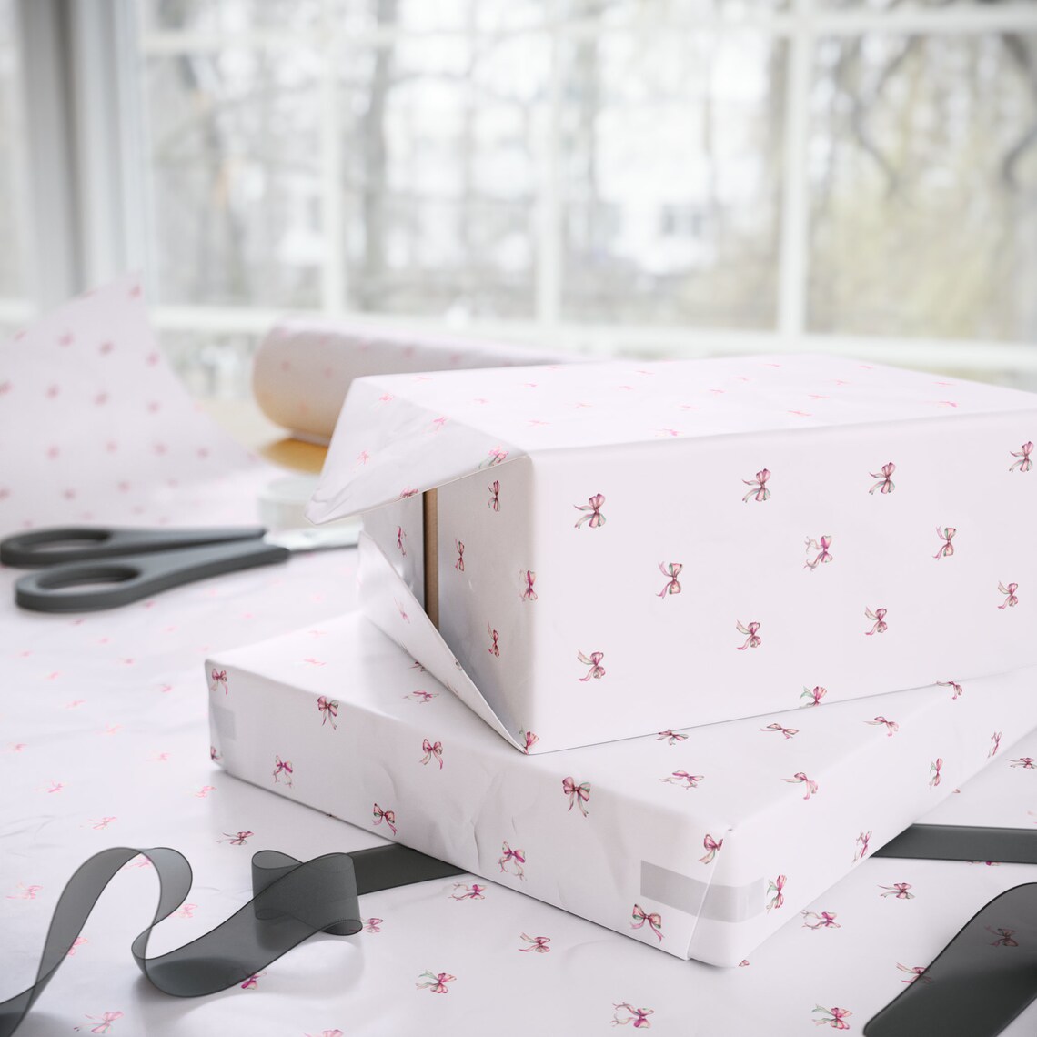 Pink Bow Coquette Wrapping Paper, Pink Bow Gift Wrap, Coquette Paper ...