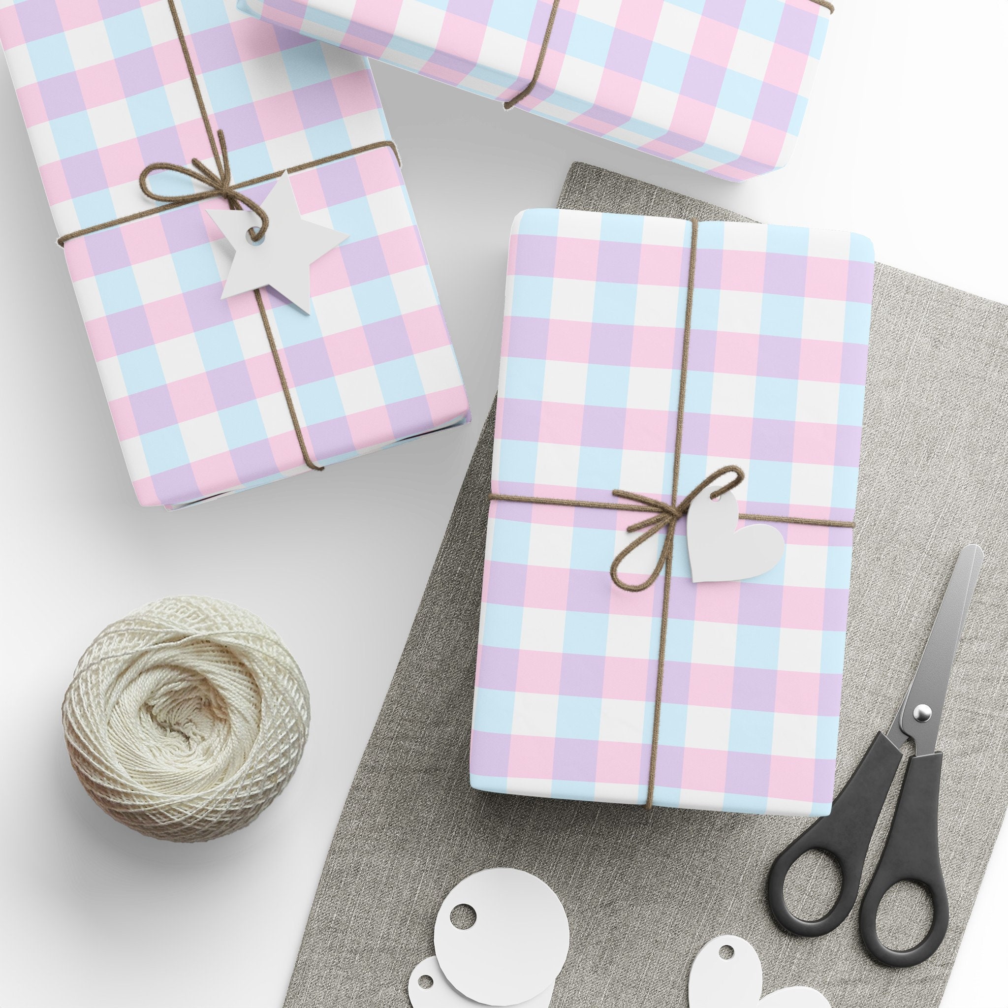Pink and Blue Gingham Wrapping Paper, Plaid Wrapping Paper, Blue Gift ...