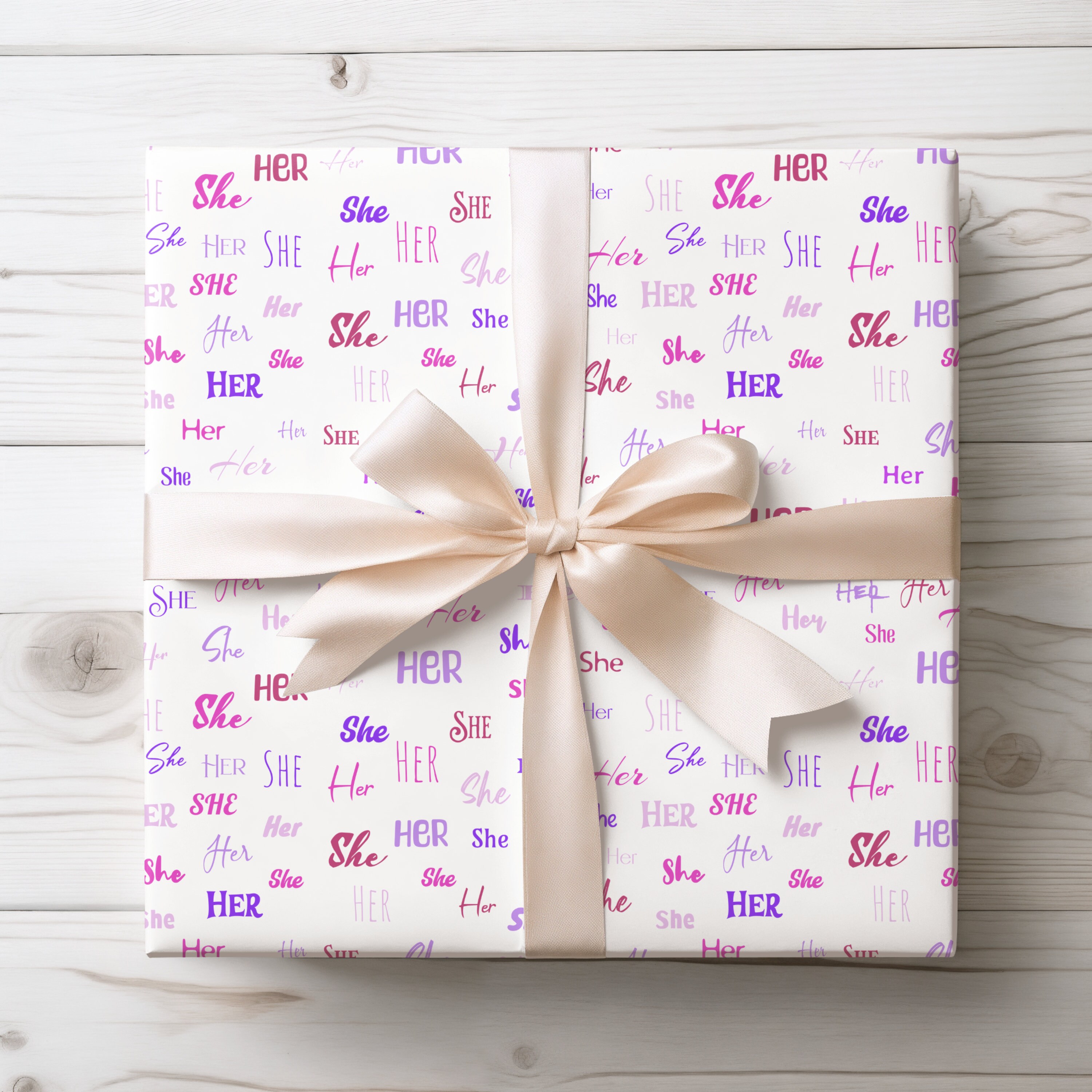 She/her Wrapping Paper, Pronoun Wrapping Paper, White and Pink Wrapping ...