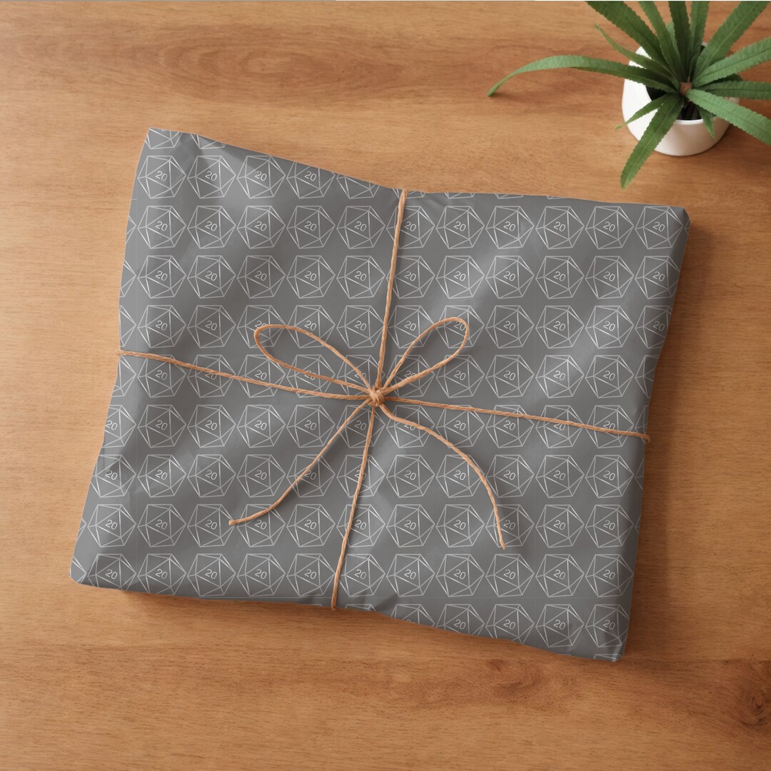 D20 Wrapping Paper, Dnd Wrapping Paper, Silver Wrapping Paper, Grey ...