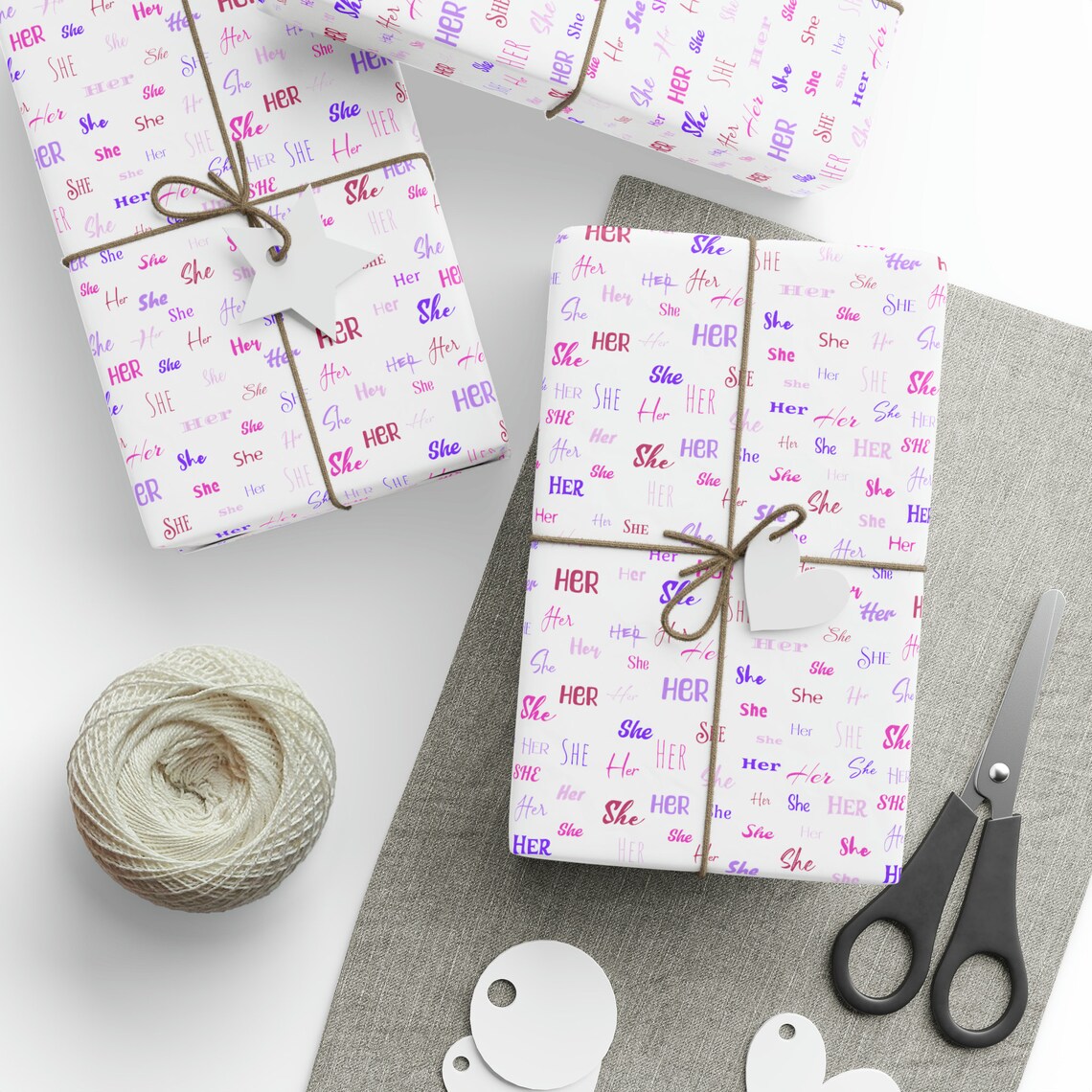 She/her Wrapping Paper, Pronoun Wrapping Paper, White and Pink Wrapping ...