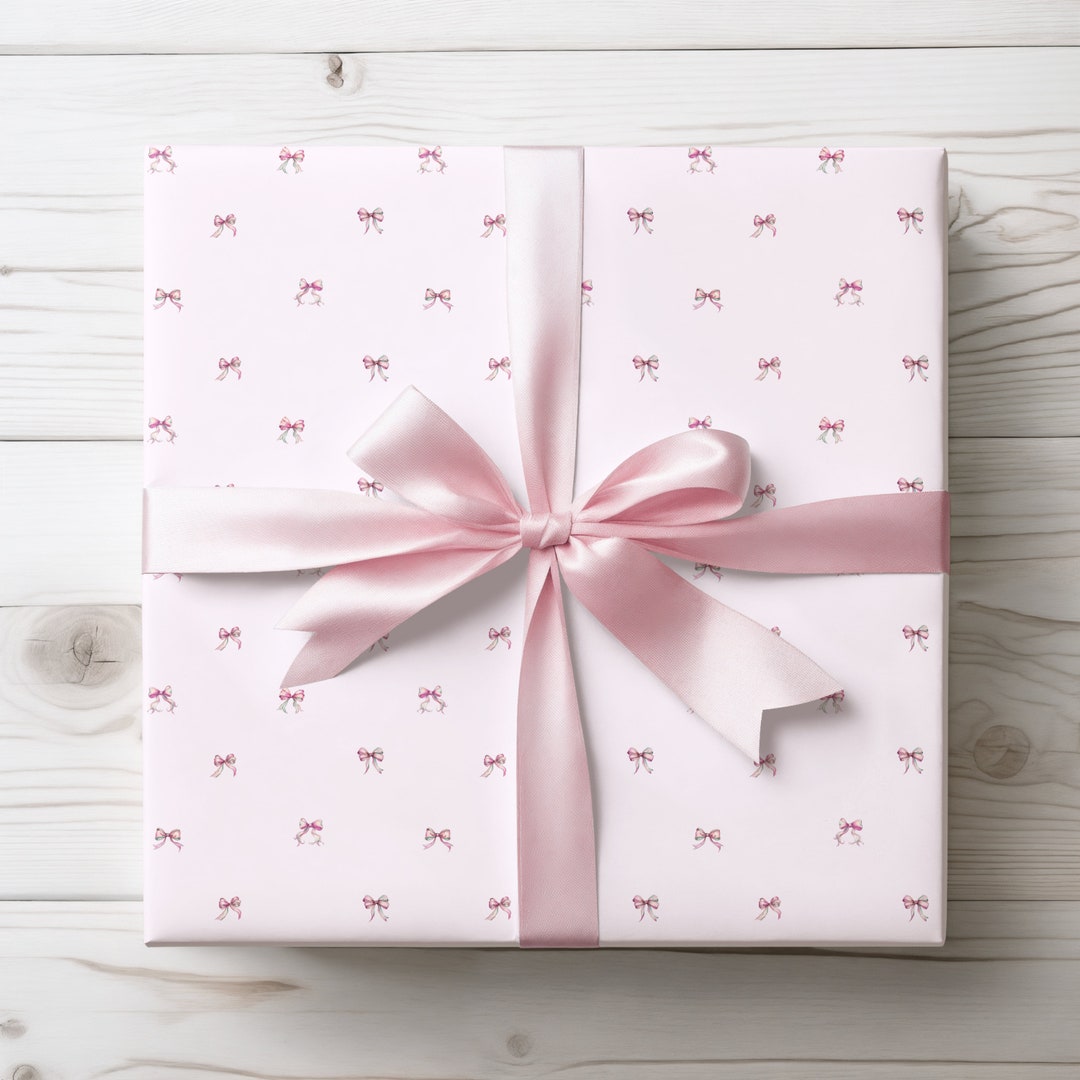 Pink Bow Coquette Wrapping Paper, Pink Bow Gift Wrap, Coquette Paper ...