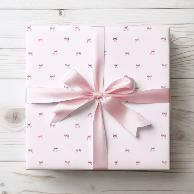 Pink Bow Coquette Wrapping Paper, Pink Bow Gift Wrap, Coquette Paper ...