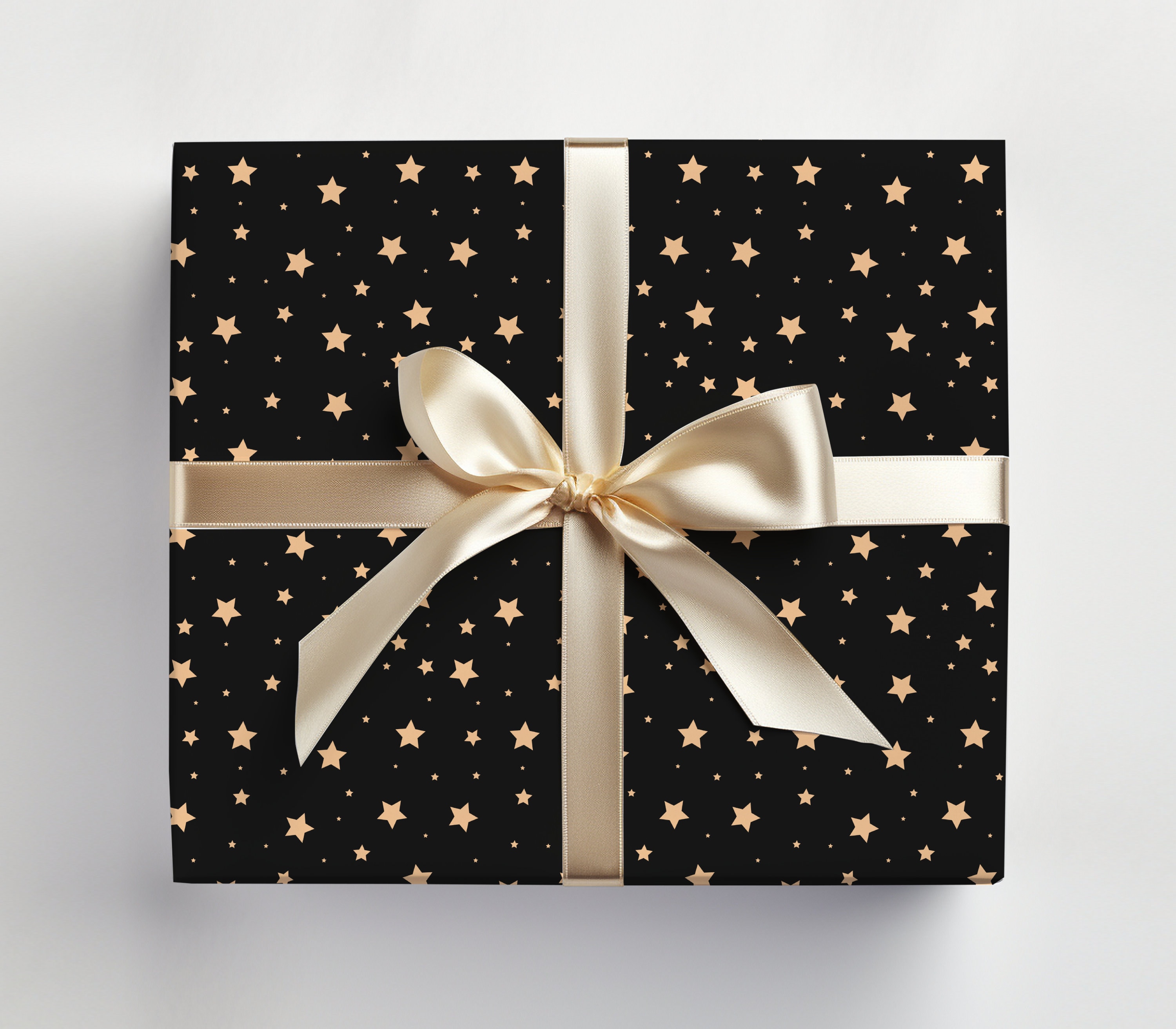 Stars Wrapping Paper, Black Wrapping Paper, Gold Stars on Black Gift ...