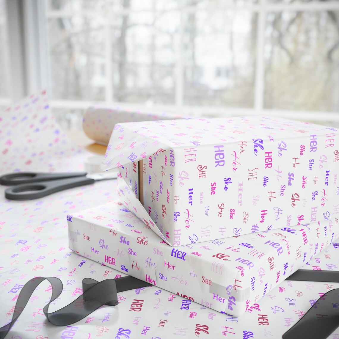 She/her Wrapping Paper, Pronoun Wrapping Paper, White and Pink Wrapping ...