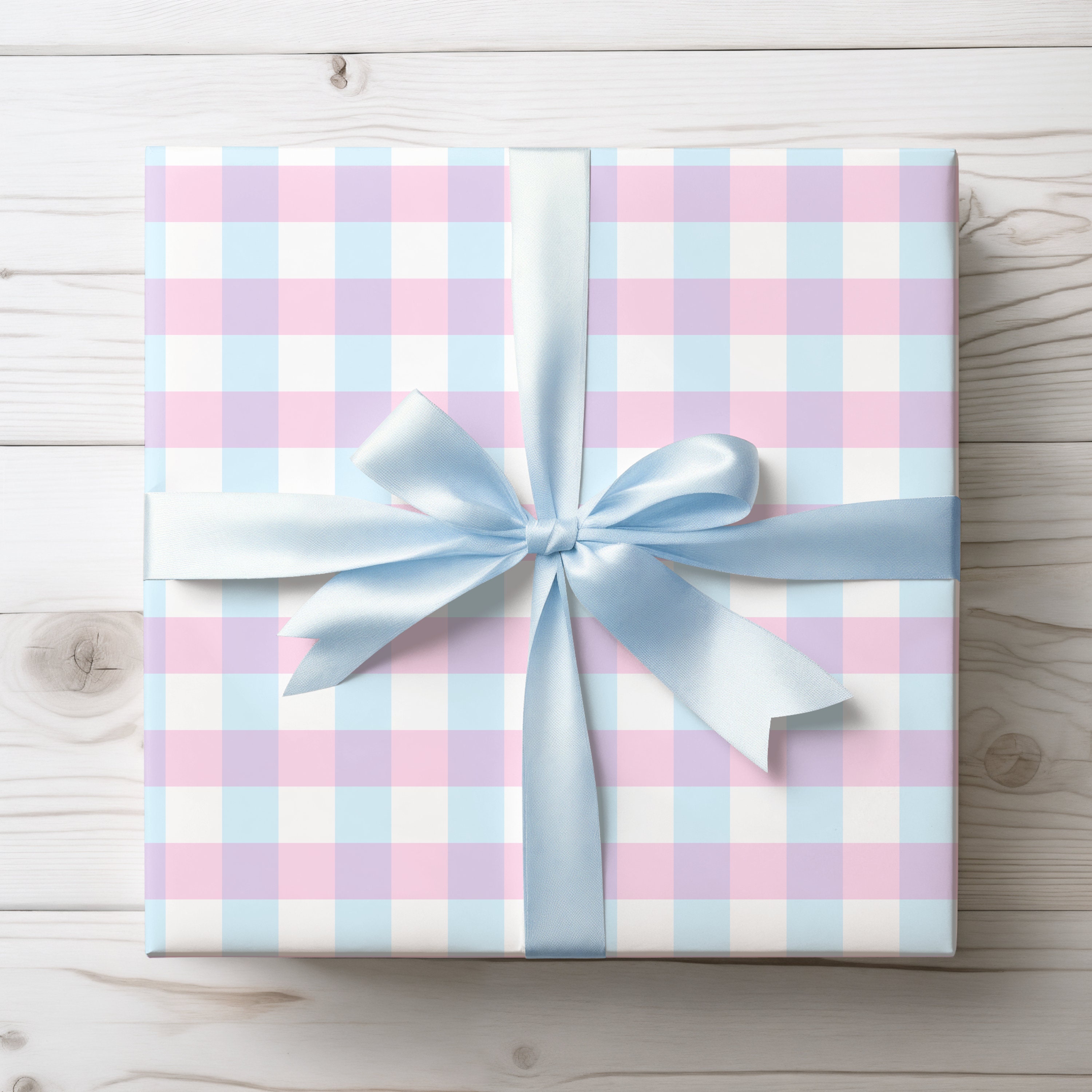 Pink And Blue Gingham Wrapping Paper, Plaid Wrapping Paper, Blue Gift