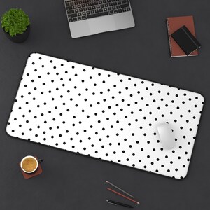 Polka Dot Desk Mat, White and Black Polka Dots, Office Decor, White ...