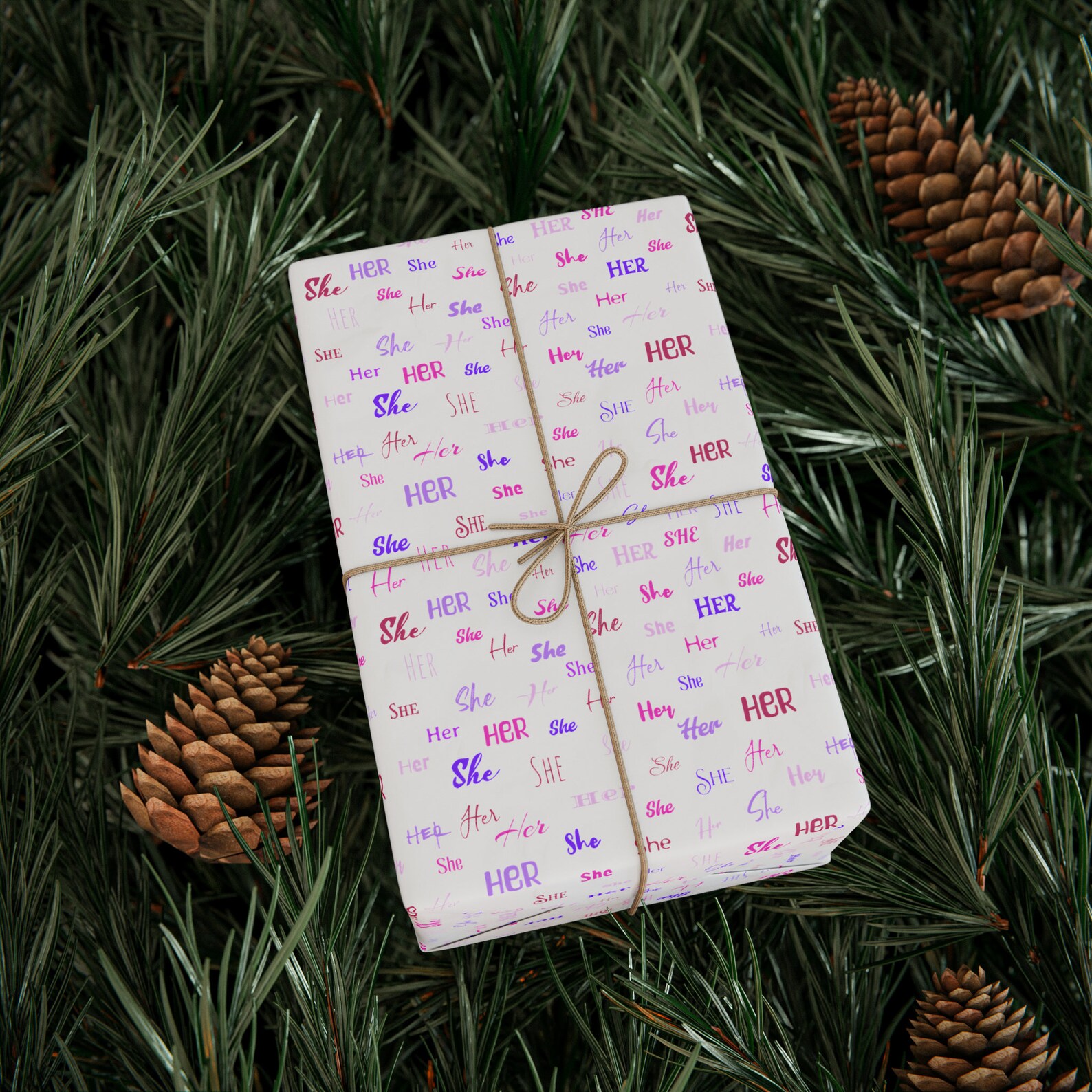 She/her Wrapping Paper, Pronoun Wrapping Paper, White and Pink Wrapping ...