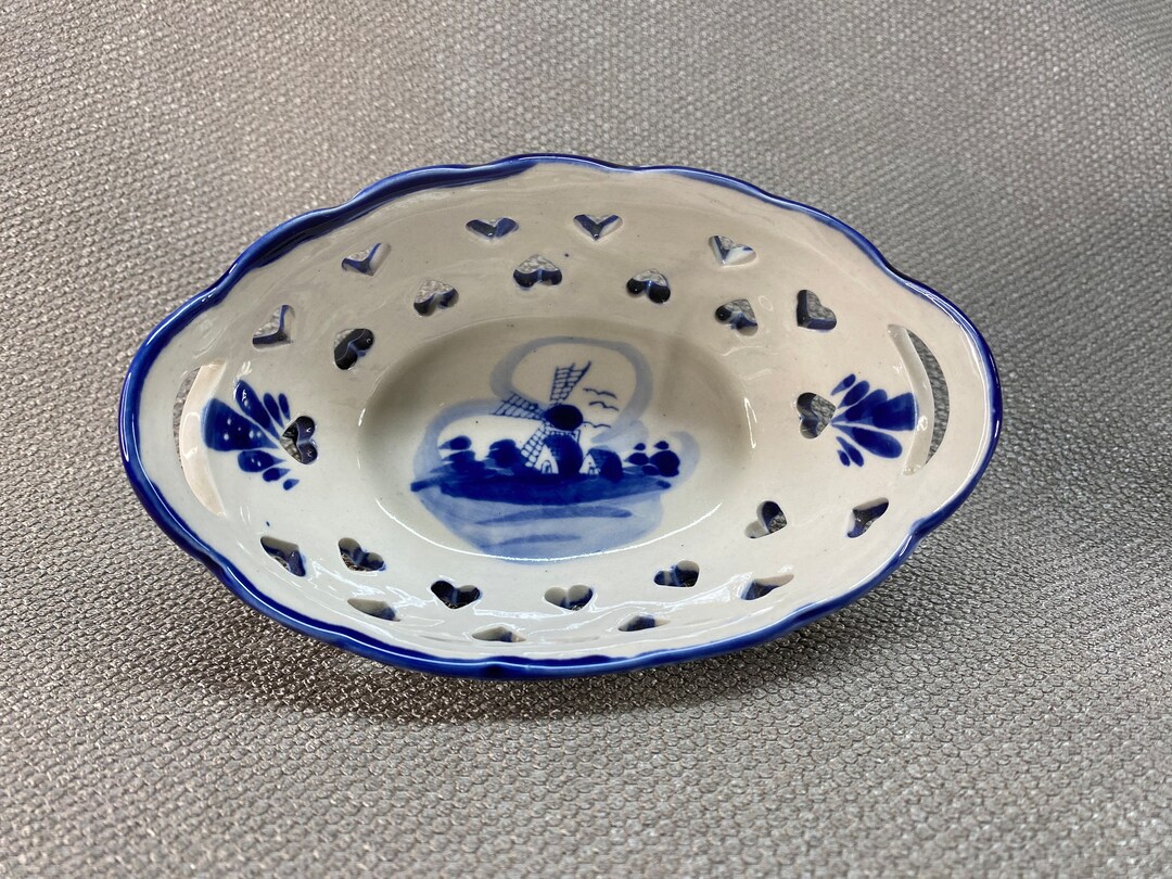 Delft Holland Painted Porcelain Bowl With Pierced Hearts - Etsy