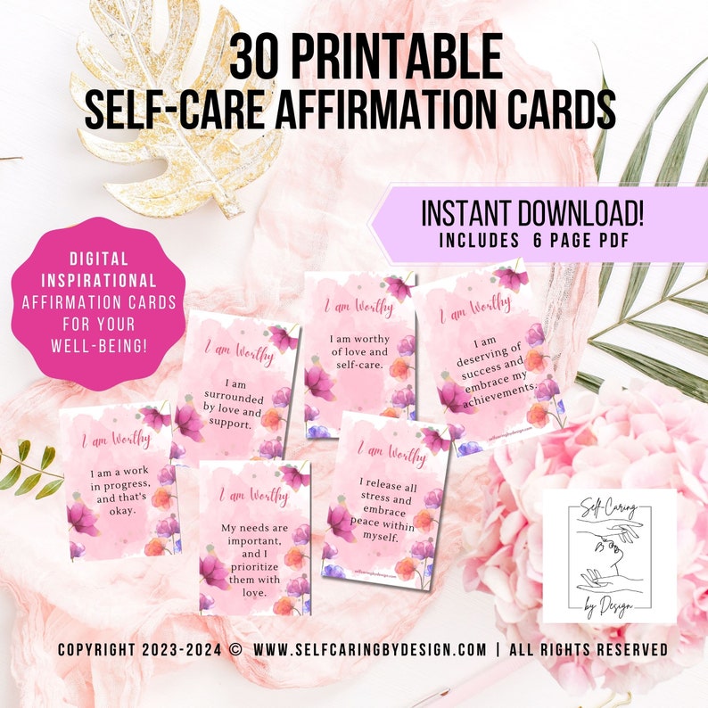 Printable Self-care Affirmations Card Deck, 30 Empowering Quotes ...