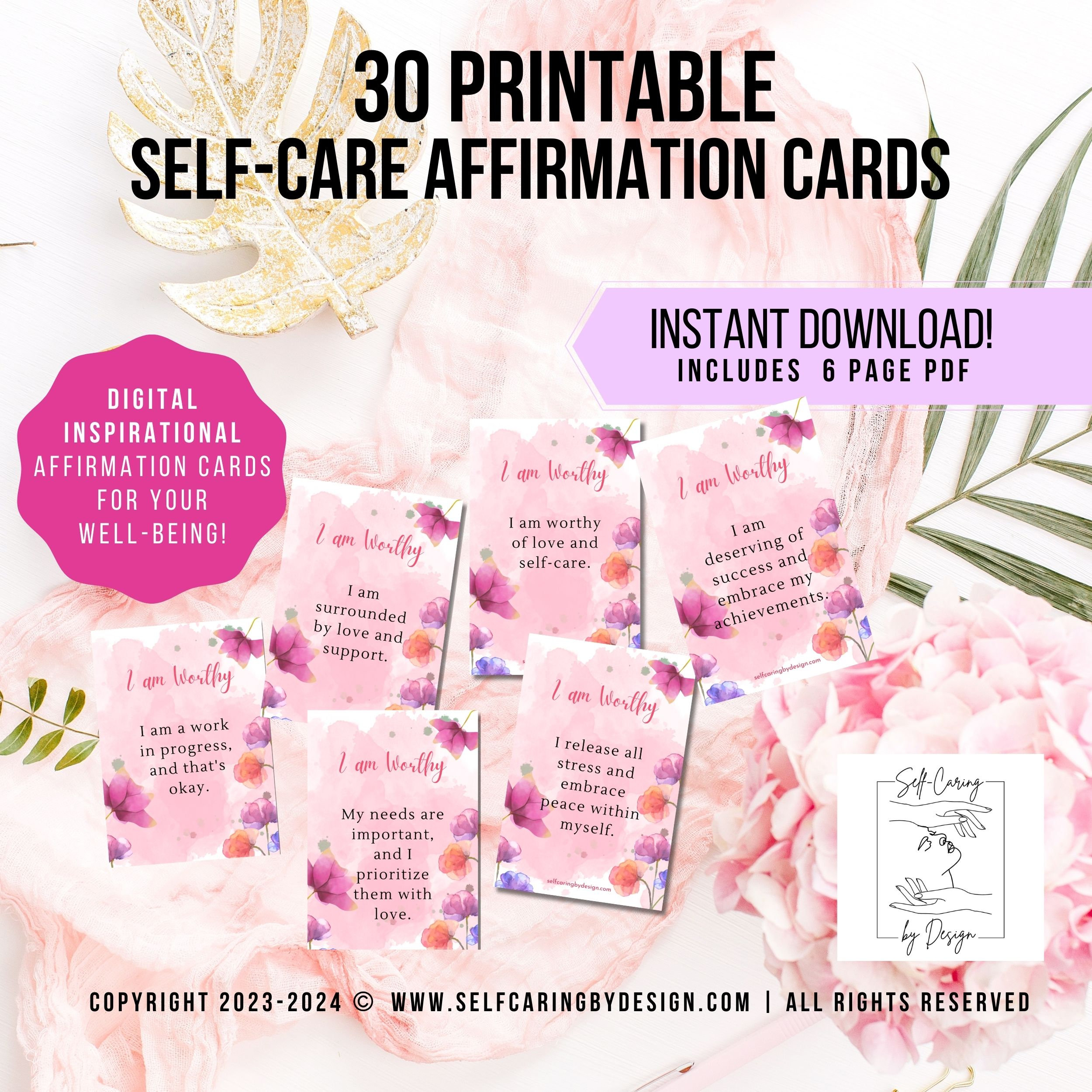 Printable Self-care Affirmations Card Deck, 30 Empowering Quotes ...