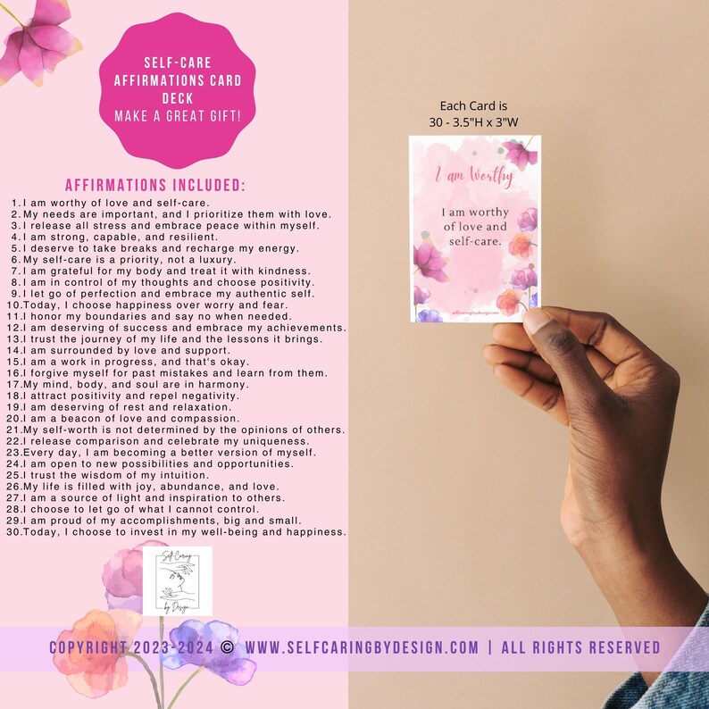 Printable Self-care Affirmations Card Deck, 30 Empowering Quotes ...
