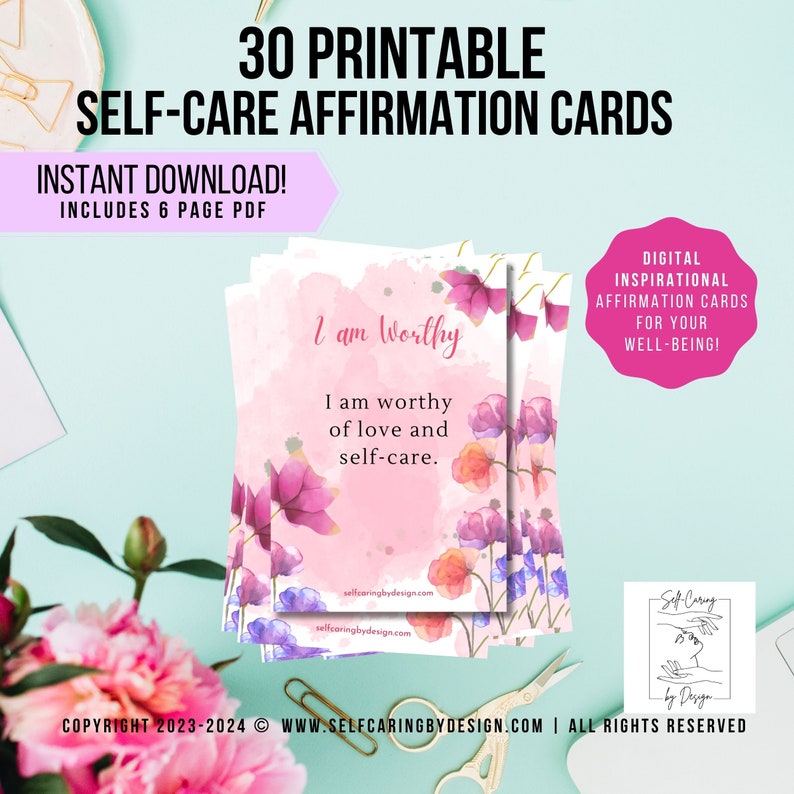 Printable Self-care Affirmations Card Deck, 30 Empowering Quotes ...