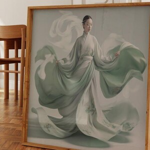 Elegant Woman in Flowing Robe Art Print - Serene Dance Wall Art ...