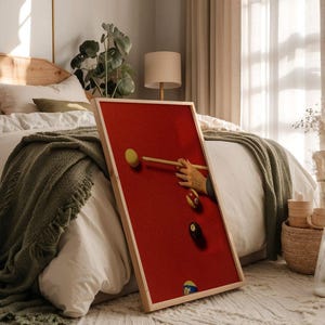 Vintage Pool Table Poster, Billiard Game Art, Sports Room Decor, Red ...