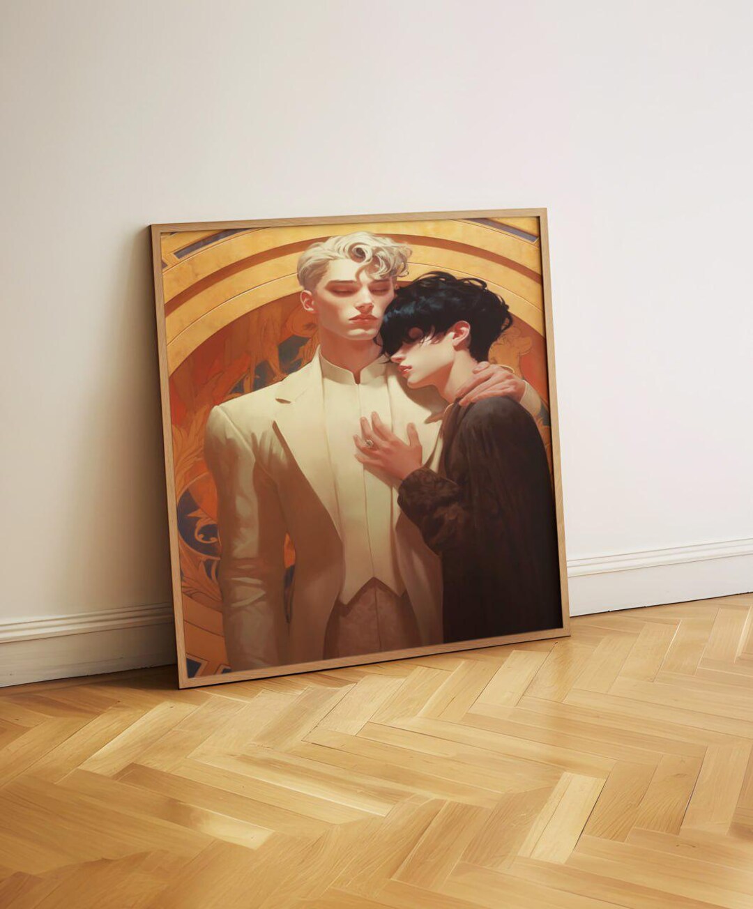 LGBTQ Romantic Art Print, Gay Couple Embrace Poster, Elegant Emotional ...