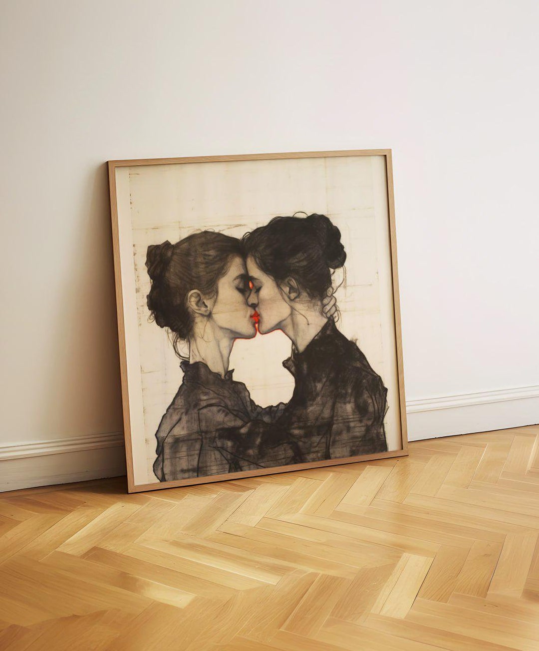 LGBTQ Romantic Art Print, Emotional Black and White Sketch Poster ...