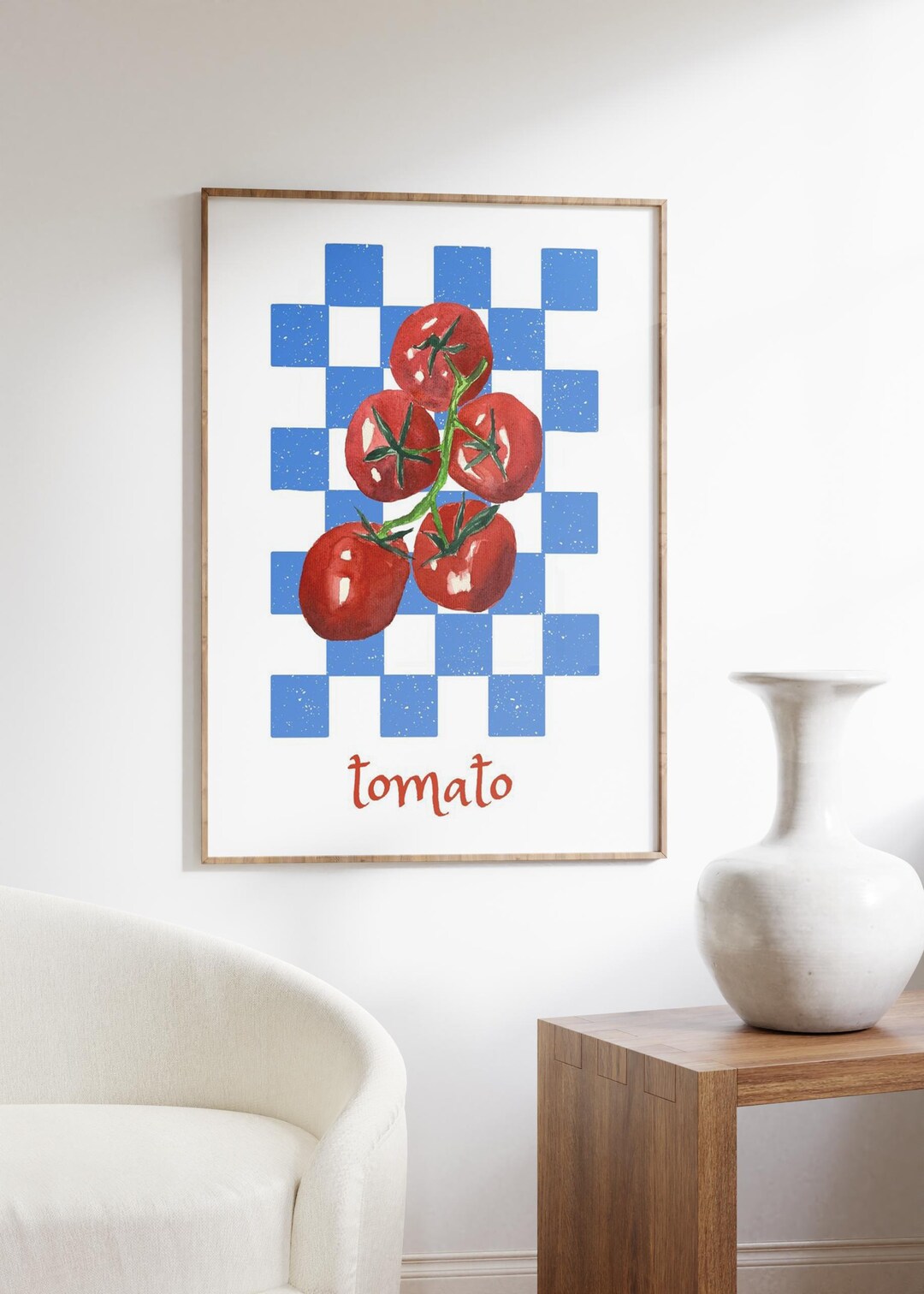 Tomato Kitchen Poster, Retro Vegetable Print, Checkered Food ...