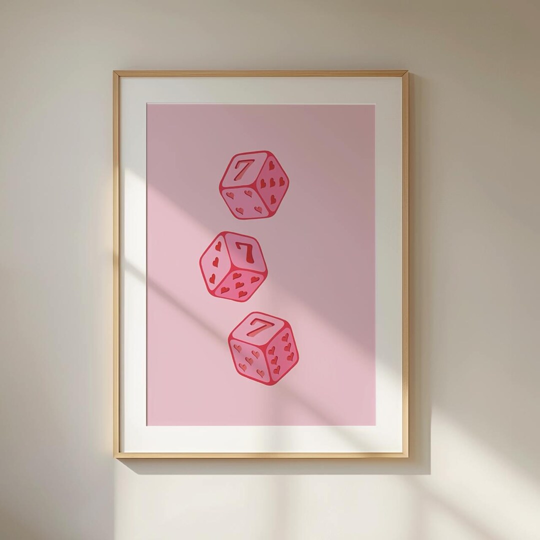 Lucky Dice Wall Art – Pink and Red 777 Dice Illustration – Fun Casino ...