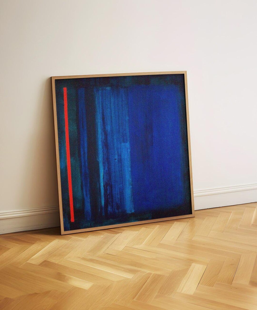 Abstract Blue and Red Art Print - Minimalist Design With Bold Red Line ...